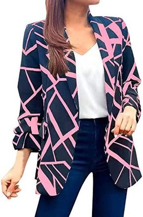 Generic Vestes d&eacute;contract&eacute;es &agrave; manches longues pour femmes, veste de travail l&eacute;g&egrave;re ouverte sur le devant, manteau court 2026, rose, M