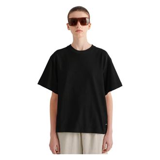 Meimeij Femme, Tops, Noir, Taille: 42 FR T-shirt basique &agrave; col rond et manches courtes avec logo