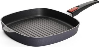 Woll Diamond Lite Grillpfanne 28×28 cm viereckig mit Rillen & abnehmbarem Stiel - Antihaftpfanne aus Aluminiumguss, backofenfest, geeignet für Ceran, Gas, 