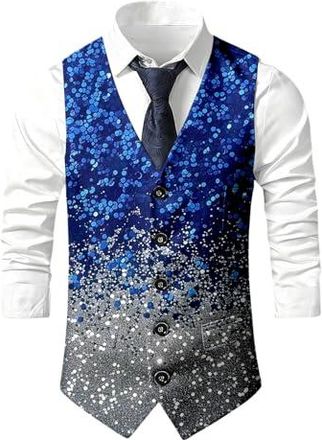 Generico Gilet pour homme Carnaval Costume color&eacute; avec imprim&eacute; masque Col en V Costume de carnaval Costume &agrave; th&egrave;me de Venise | pour sc&egrave;ne et d&eacute;fil&eacute;, C Bleu, XX