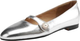 SJJH Chaussons rétro haut de gamme pour femme à bout rond, argenté, 33 EU