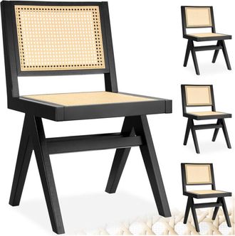 TecTake Tectake - Chaise en bois lissy avec cannage viennois Lot de 4 chaises design r&eacute;tro noir