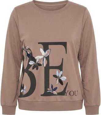 Ulla Popken Sweatshirt Sweatshirt Blumen-Stickerei Rundhals