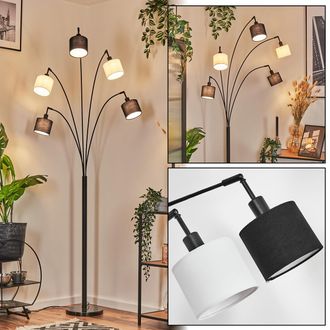 HOFSTEIN Stehleuchte Bassagoda, moderne Stehlampe mit Marmorfu&szlig; aus Metall/Stoff in Schwarz/Wei&szlig;, verstellbare Leuchte mit Fu&szlig;schalter, E14, Wohnzimmer, Schlaf