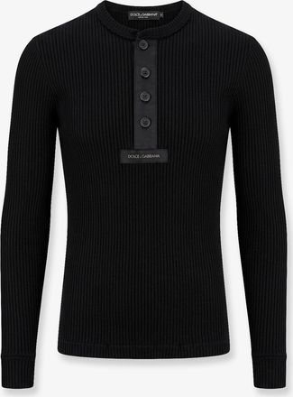 Dolce & Gabbana Ribbed cotton sweater with metal logo on the front - DOLCE & GABBANA - gender_Man