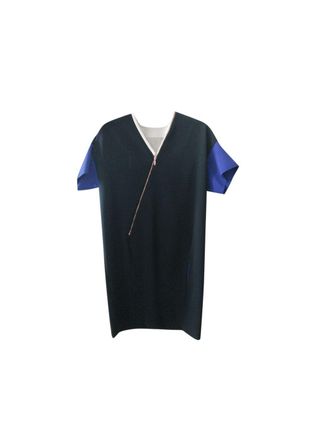 Cedric Charlier Black & Blue Asymmetric Zip Dress Size 38