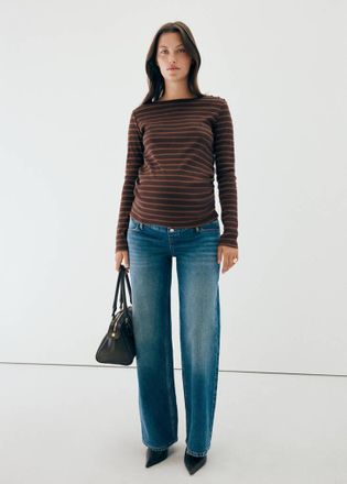 Mango T-shirt rayures col bateau marron - Femme - S - MANGO