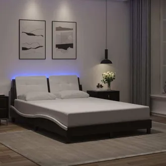 vidaXL Bettgestell mit led ohne Matratze Zadar Schwarz und Wei&szlig; 120x200 cm Kunstleder Vidaxl