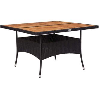 vidaXL Garten-Esstisch Schwarz Poly Rattan und Massivholz Akazie - Vidaxl