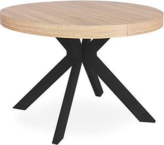 Menzzo Myriade Ausziehtisch, Metall, Holz/Schwarz, Durchmesser 110 cm x H 75 cm, L 110 x T 160 - 210 - 260 x H 75 cm, Holz/Schwarz