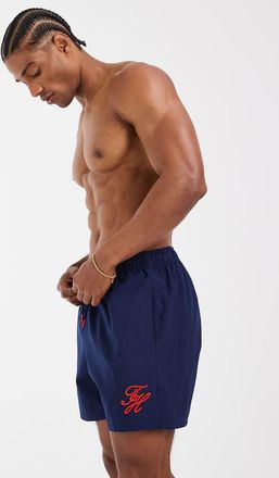 Tommy Hilfiger Resort - Short de bain &agrave; cordon de serrage et logo contrastant - Bleu marine