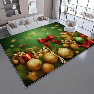 Generic Tapis de Salon 140 x 200 cm, Éléments de Noël Branches Noeuds Motif, Vert foncé Doux Tapis, Durable éCologiqu Lavable en Machine Acile à Nettoyer Moqu