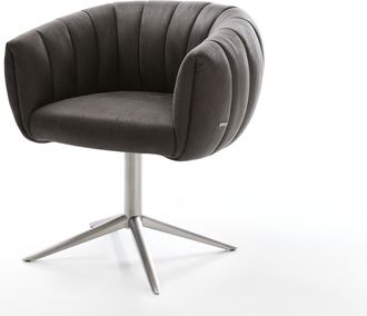 DELIFE Drehstuhl Jada-Flex Mikrofaser Anthrazit Vintage Fu&szlig;kreuz Edelstahl 360&deg; drehbar Wippfunktion Taschenfederkern, Esszimmerst&uuml;hle