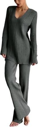 Generic Ensemble Sport Tricot Ensemble Femme Chic Et Elegant Hiver 2 Pi&egrave;ces Oversize Tendance Quotidien Tracksuit Set &Agrave; Manches Longues Haut + Running Pantalo