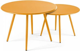 Oviala Lot de 2 tables basses de jardin en acier jaune - Palavas