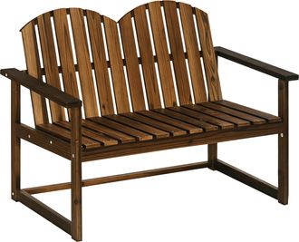 OUTSUNNY Gartenbank, 2-Sitzer Sitzbank, Holzbank mit R&uuml;ckenlehne, Armlehne, Parkbank, bis 240 kg belastbar, f&uuml;r Garten, Balkon, Verkohlt, 114 x 63 x 86 cm