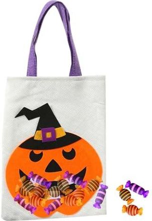 Generic Sac fourre-tout en toile, sacs de bonbons dHalloween - Sacs &agrave; friandises imprim&eacute;s &agrave; la | Sac de gadget dHalloween, sac &agrave; provisions pour d&eacute;corations d