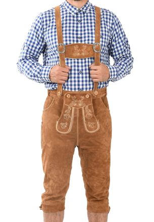 Alessandro Salvarini Herren Lederhose (46-60) - aus Echtleder, mit Träger AS450 - Hellbraun Größe 52 - Gr.52