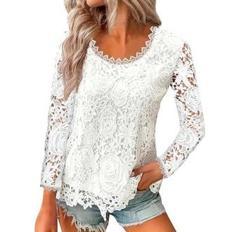 Generic Tunique Femme Chic Et Elegant,Chemisiers Et Blouses Femme Haut Femme Ete Dentelle V&ecirc;Tements Femme Tee Shirt Femme Manches Longues Blouse Femme Grande 