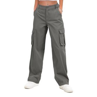 Generic Pantalon cargo pour femme - Taille haute - Baggy - Jambe large - Pantalon cargo décontracté avec poches pour la randonnée, gris, XXL