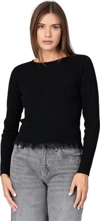 Kocca Femme, Pulls, Noir, Taille: 40 FR Pull &agrave; Manches Longues avec D&eacute;tails de Pompons et Texture C&ocirc;tes