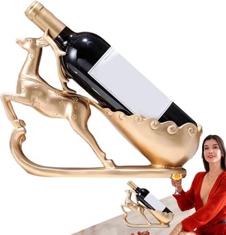 Generic Weinflaschenhalter f&uuml;r Hirsch, Weinflaschenhalter aus Elch, einzelnes Weinregal mit Hirschfigur, die an einem Wagen zieht, dekorativer Organizer zur A