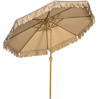 OUTSUNNY Parasol octogonal inclinable &Oslash; 2,64 x 2,4H m m&acirc;t acier aspect bois polyester haute densit&eacute; 180 g/m&sup2; beige