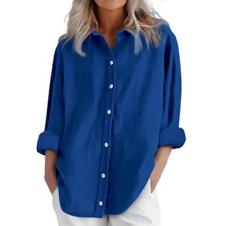 Generic Chemise Femme Coton Et Lin Chic Et Elegant De Loisirs Chemisiers Et Blouses D&eacute;t&eacute; Manche Longue Et Col en V L&acirc;che Tops L&eacute;gers Confortable Tunique Mode 