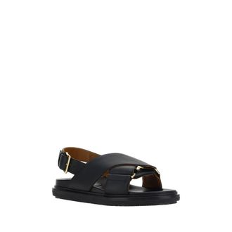Marni Womens Black Calf Leather Bos Taurus Flat Sandals