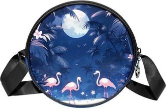 Generic Sac &agrave; bandouli&egrave;re rond pour femme, motif flamants roses, petit sac &agrave; bandouli&egrave;re avec fermeture &eacute;clair, bretelles r&eacute;glables, sac &agrave; main rond d&eacute;contrac