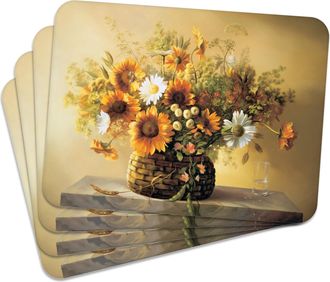 MG Design Set aus 4 Kork-Platzsets - Flowers - 30 x 40 cm - hitzebeständig & abwischbar, mit Korkrückseite