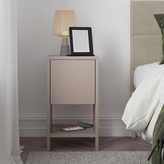 Decortie Decortie Ema Table de chevet moderne avec rangement Meuble &agrave; porte coulissante Gris moka Largeur 30cm
