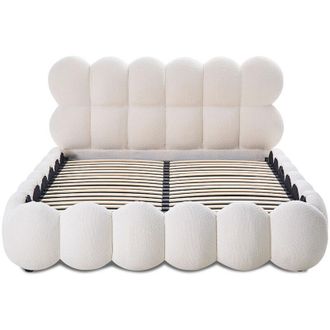 Maison Aubertin Lit coffre Meg&egrave;ve laine boucl&eacute;e blanc 140x190 cm