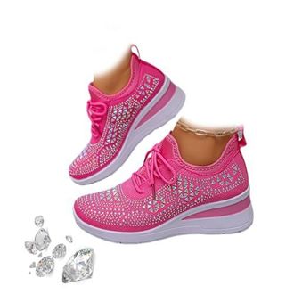 Generic Baskets compens&eacute;es respirantes et scintillantes pour femme avec strass et paillettes - Chaussures de tennis habill&eacute;es pour mari&eacute;e - Baskets orthop&eacute;diq