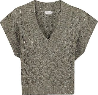 Brunello Cucinelli Femme, Pulls, Gris, Taille: 40 FR Scollo V Gilet
