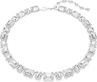 Swarovski Millenia Halskette, Rhodinierte Damenhalskette mit Strahlenden Kristallen im Oktagon-Schliff, in Waagerechter und Senkrechter Position, Länge: 38.5-43