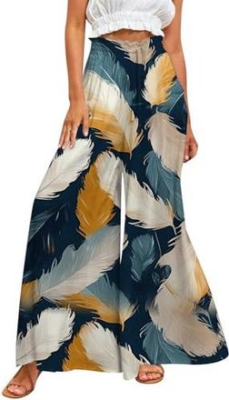 Generic Robe boh&egrave;me 2026 pour femme, pantalon palazzo &agrave; jambes larges, motif floral, jupe-culotte de plage d&eacute;t&eacute; 2025, pantalon fluide et d&eacute;contract&eacute;, noir fon