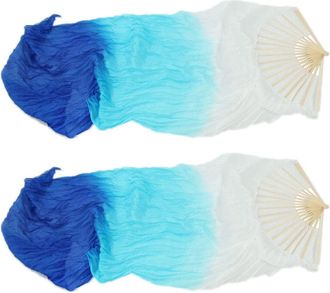 P Prettyia Tanzfächer Bauchtanz Tanz Fächer Schleier Fächerschleier Schleierfächer Tanzbekleidung & Accessories 180 cm - Weiß + Blau, M