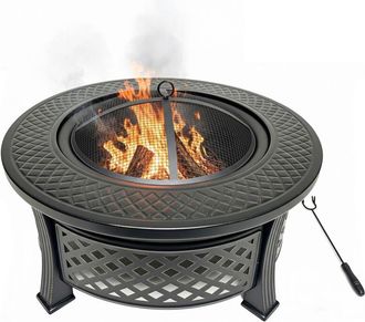 Relaxdays Relaxdays Feuerschale, &Oslash; Schale 55 cm, mit Funkenschutz, Sch&uuml;rhaken, Stahl, Feuerstelle Garten, Terrasse, schwarz