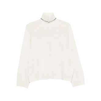 Brunello Cucinelli Rollkragenpullover mit Monili-Besatz - - Knitwear - Damen - Wei&szlig; - XS