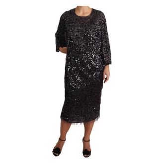 Dolce & Gabbana Schwarzes Pailletten Shift Midi Kleid - - Dresses - Damen - Schwarzk - M