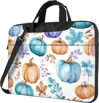 Generic Housse de protection antichoc pour ordinateur portable de 15,6 avec bandouli&egrave;re - Motif citrouille et feuilles daquarelle - Pour homme et femme, multi