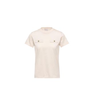 Moncler Moncler Cotton T-shirt With Mock Pockets, Women, White, Size: Xs