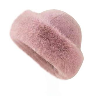Generic Chapeau cloche dhiver en peluche pour femme, chapeau chaud en fausse fourrure de vison, rose, Taille unique