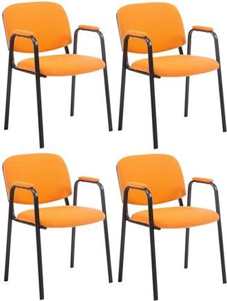 Clp Lot De 4 Chaises De Visiteur Ken Pro Tissu I Dossier Et Accoudoirs I Salle dAttente I Chaise De Conf&eacute;rence I Pi&egrave;tement M&eacute;tal, Couleur:Orange