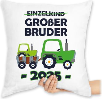 Shirtracer Kissen 40x40 Zierkissen - Einzelkind Großer Bruder 2025 Traktor - 40 x 40 cm - Weiß - Brother Big große brüder 2023 Bruder groser Geschenk für großen 