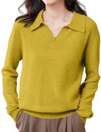 Generic Pull Cachemire Femme El&eacute;gant Hunts Maille &agrave; Manches Longues Col V L&eacute;ger Doux Hauts Confortable et Chaud Femme Pulls Classique Uni Pulls Tenue D&eacute;contra