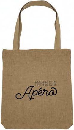 Fabulous Sac Shopping Tote Bag Aspect Lin - Monsieur Ap&eacute;ro Alcool Ap&eacute;ritif Soir&eacute;e - Sac de Courses Toile Epaisse 360g Beige Naturel Cabas Port&eacute; Epaule Solide I