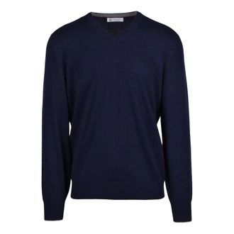 Brunello Cucinelli Pullover mit V-Ausschnitt - - Knitwear - Herren - Blau - 2XL
