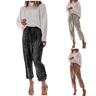 Generic Pantalon &agrave; paillettes pour femme - Long et &eacute;l&eacute;gant - Pantalon &agrave; paillettes vintage des ann&eacute;es 70 - Costume de carnaval - Tenue rave - Pantalon &agrave; paill